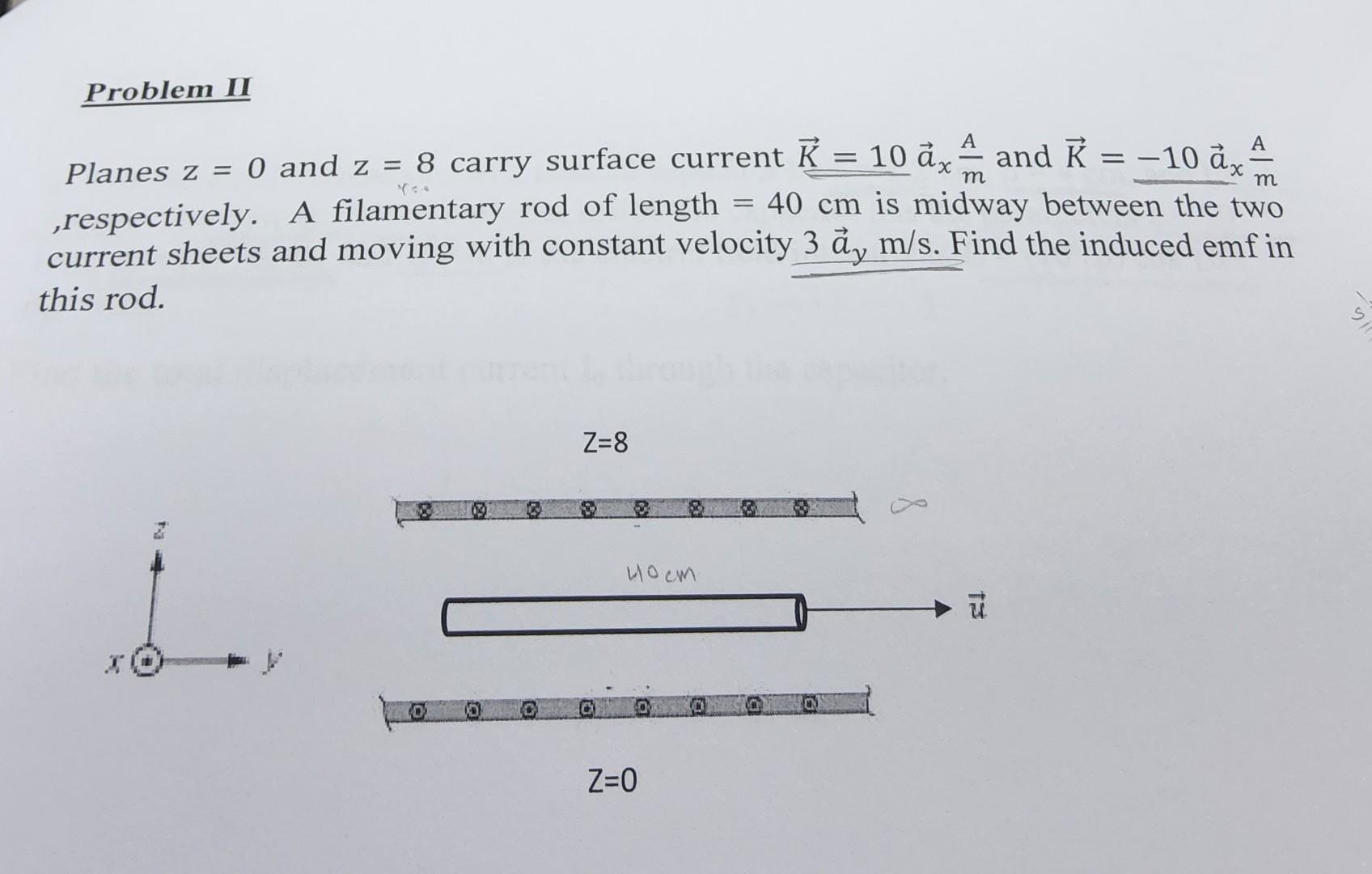 Solved Planes z=0 and z=8 carry surface current K=10axmA and | Chegg.com