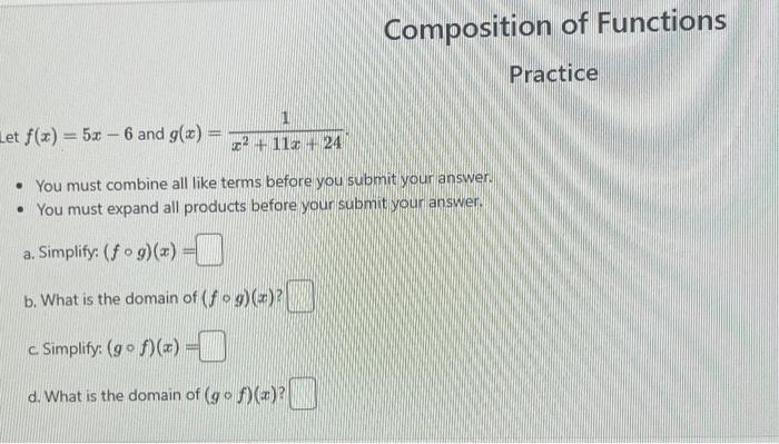 Solved Composition of Functions Practice Let f(x)=5x−6 and | Chegg.com