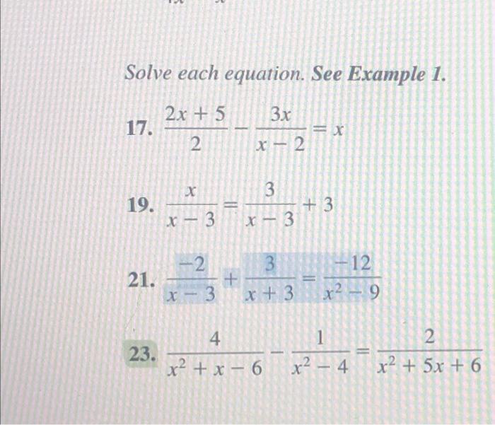 Solved See Example 1. 2x + 5 2 17. 19. 21. 23. X x-3 T 3x X | Chegg.com