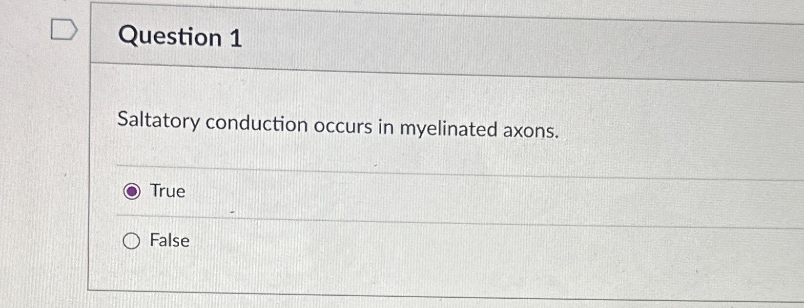 Solved Question 1Saltatory conduction occurs in myelinated | Chegg.com
