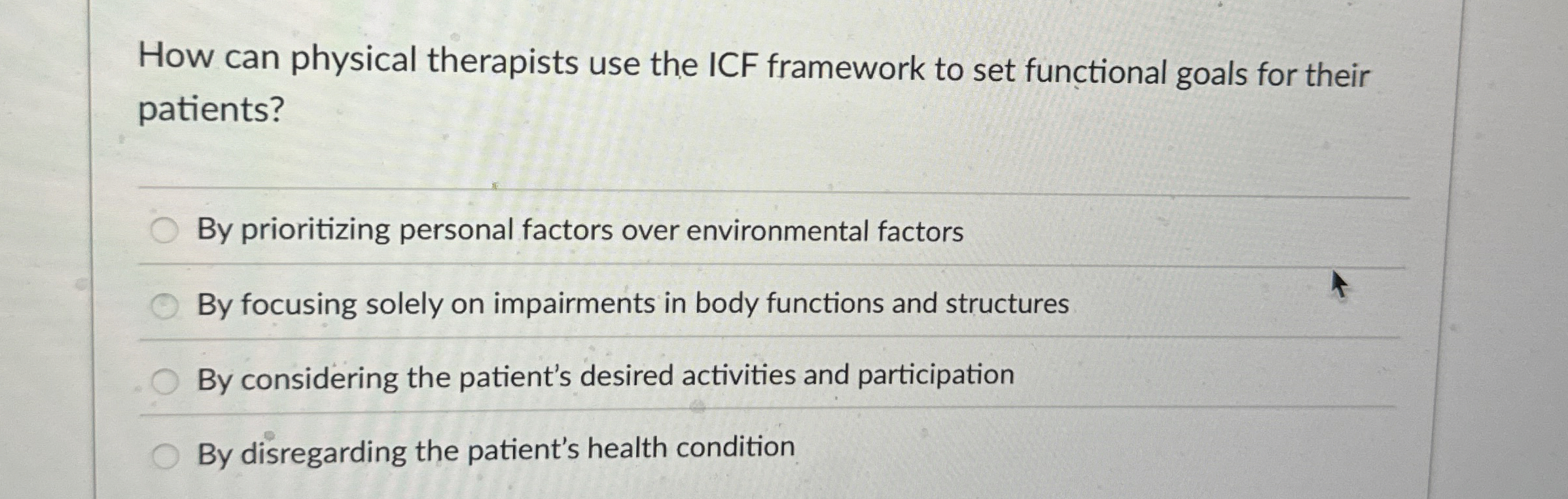 Solved How can physical therapists use the ICF framework to | Chegg.com