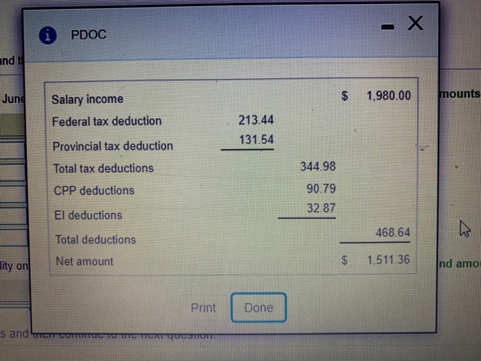 Solved - Х i PDOC and t June $ 1,980.00 mounts Salary income | Chegg.com