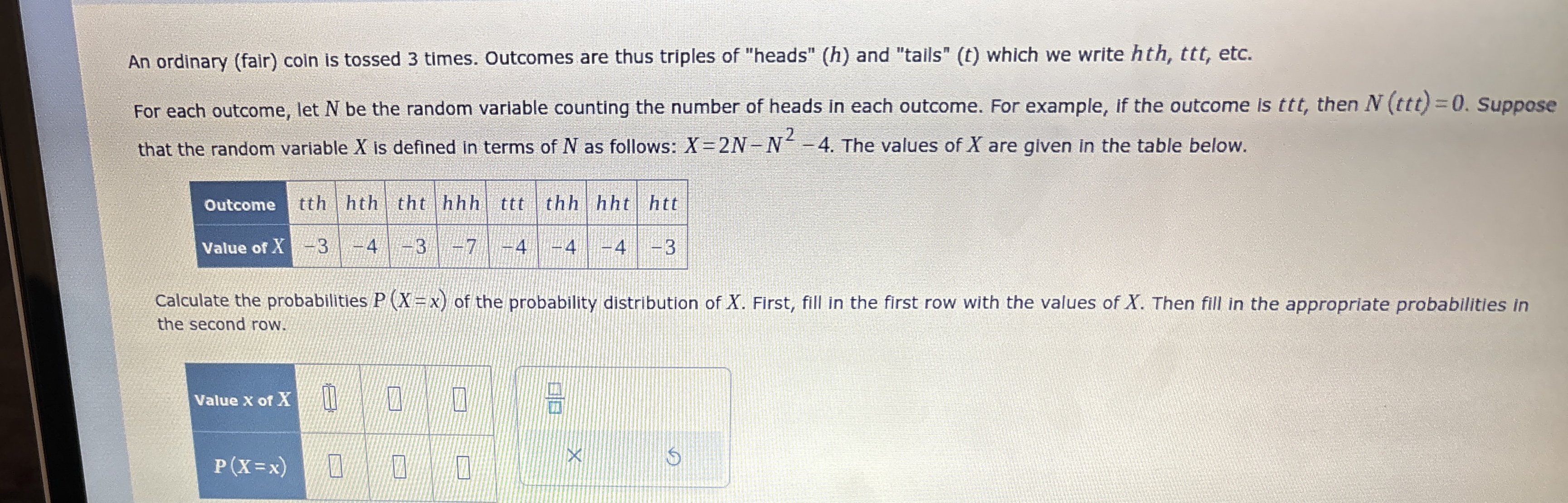 Solved An ordinary (fair) ﻿coin is tossed 3 ﻿times. Outcomes | Chegg.com