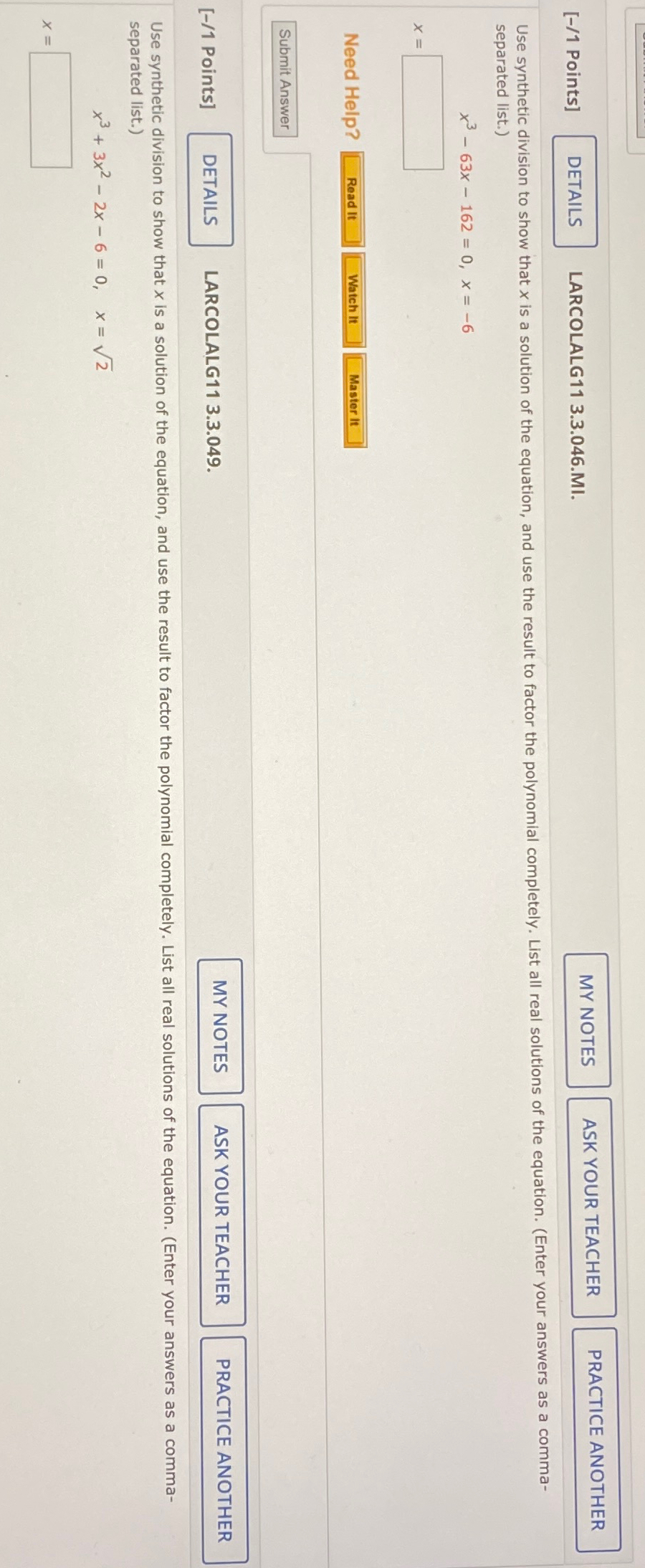 Solved [-/1 ﻿Points]LARCOLALG11 3.3.046.MI. ﻿separated | Chegg.com