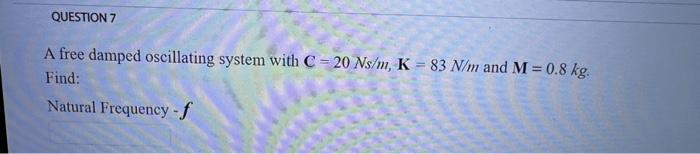 Solved A free damped oscillating system with C=20Ns/m,K=83 | Chegg.com