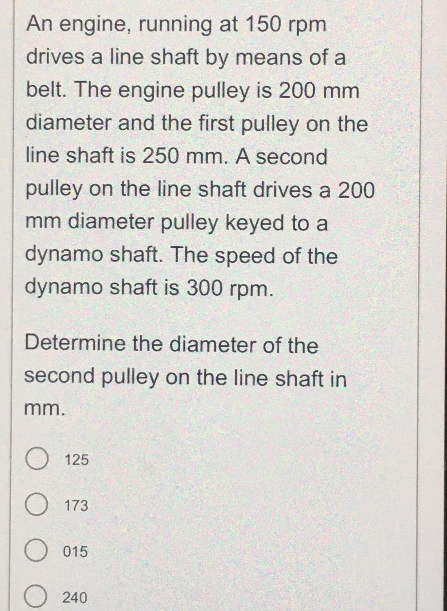 Solved An engine, running at 150rpm ﻿drives a line shaft by | Chegg.com