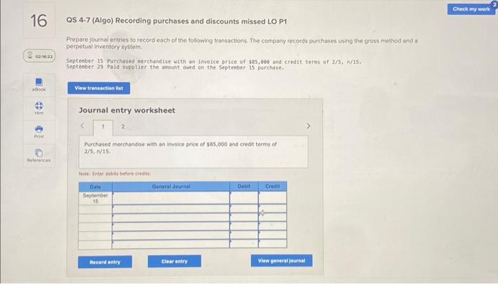 Solved QS 4.7 (Algo) Recording purchases and discounts | Chegg.com