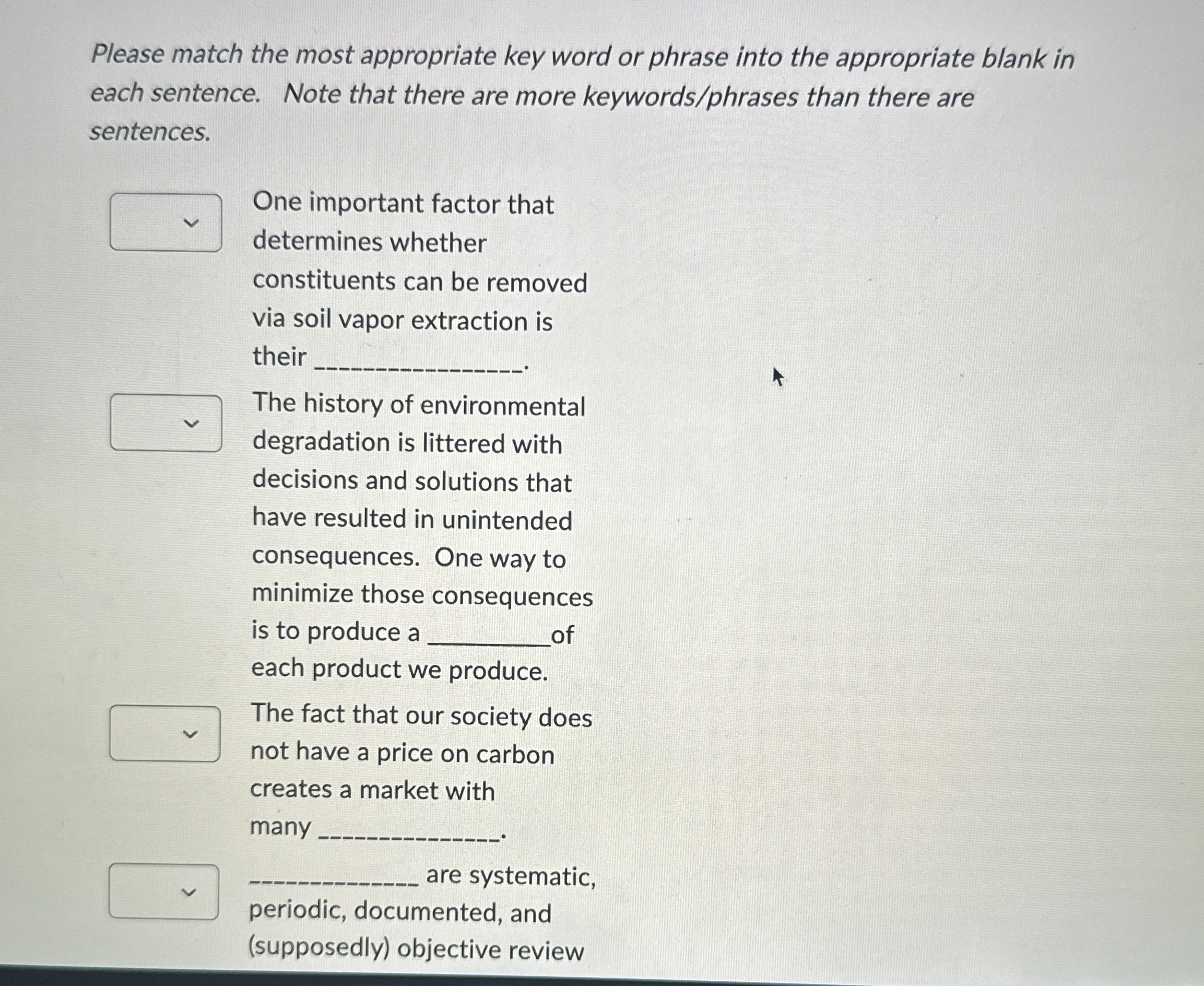 Solved Please match the most appropriate key word or phrase | Chegg.com