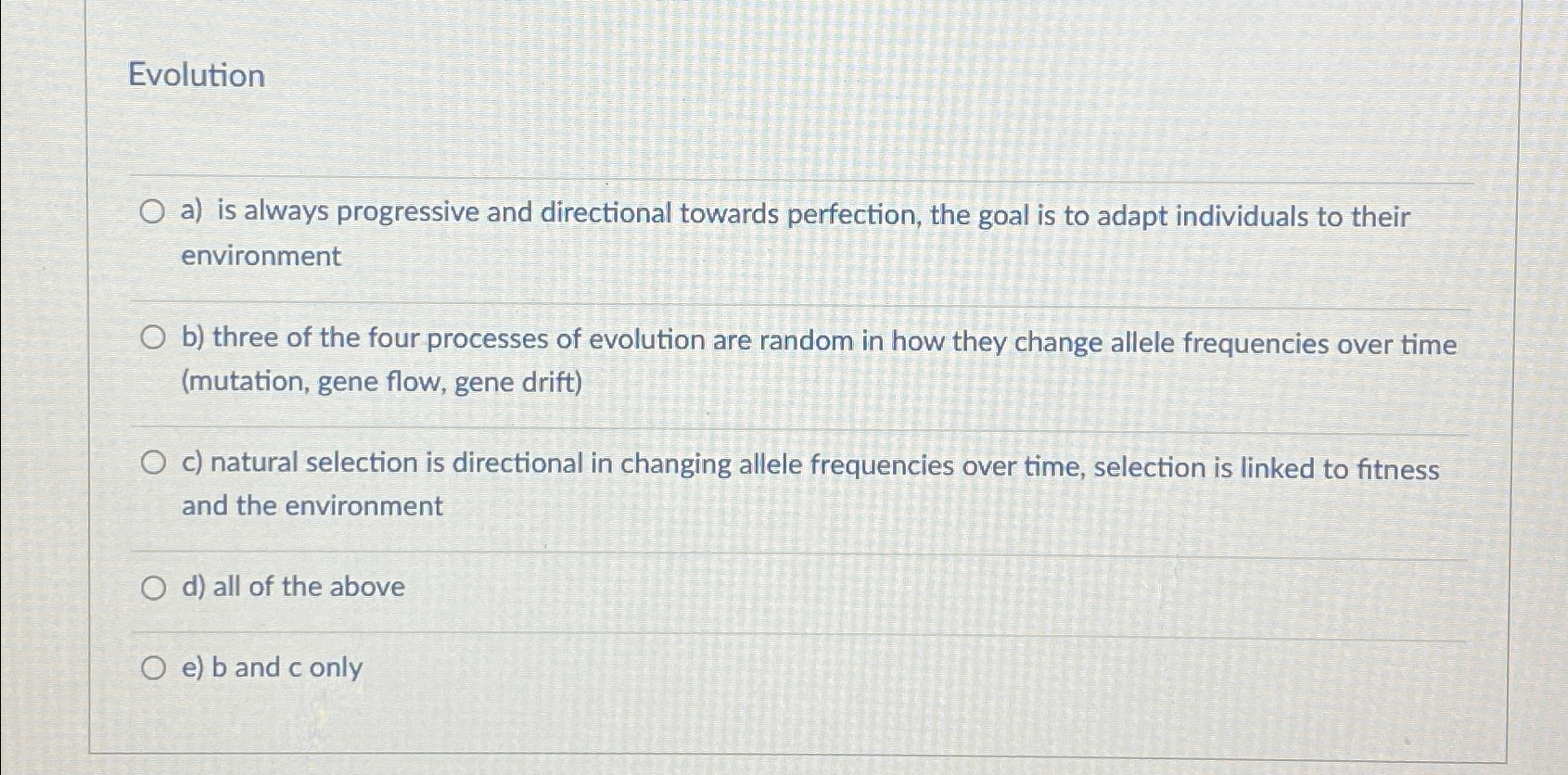 Solved Evolutiona) ﻿is always progressive and directional | Chegg.com