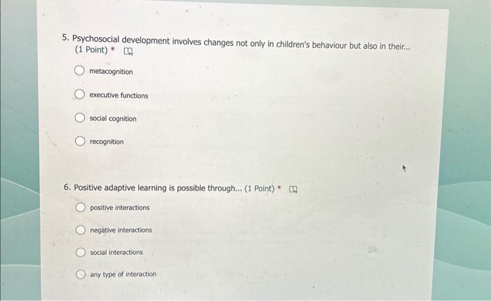 Solved 5. Psychosocial development involves changes not only | Chegg.com