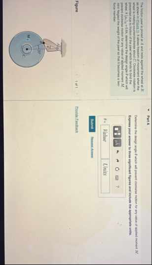 Solved Part AThe friction pawl is pinned at A and rests | Chegg.com
