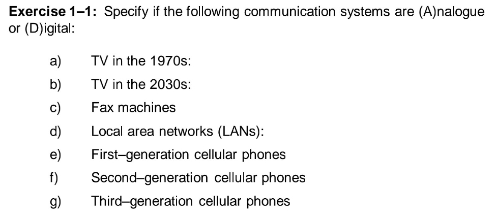 Solved Exercise 1-1: Specify if the following communication | Chegg.com