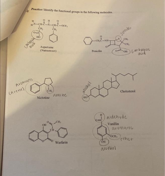 Solved * Practice: Identify the functional groups in the | Chegg.com