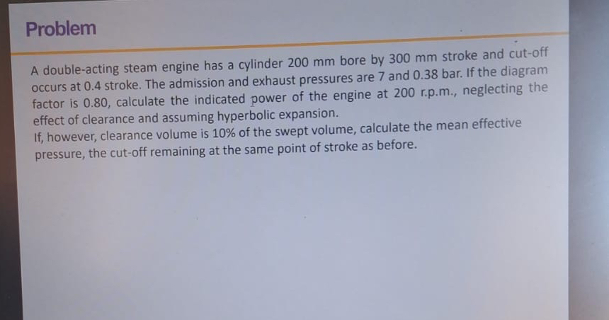 Solved ProblemA double-acting steam engine has a cylinder | Chegg.com