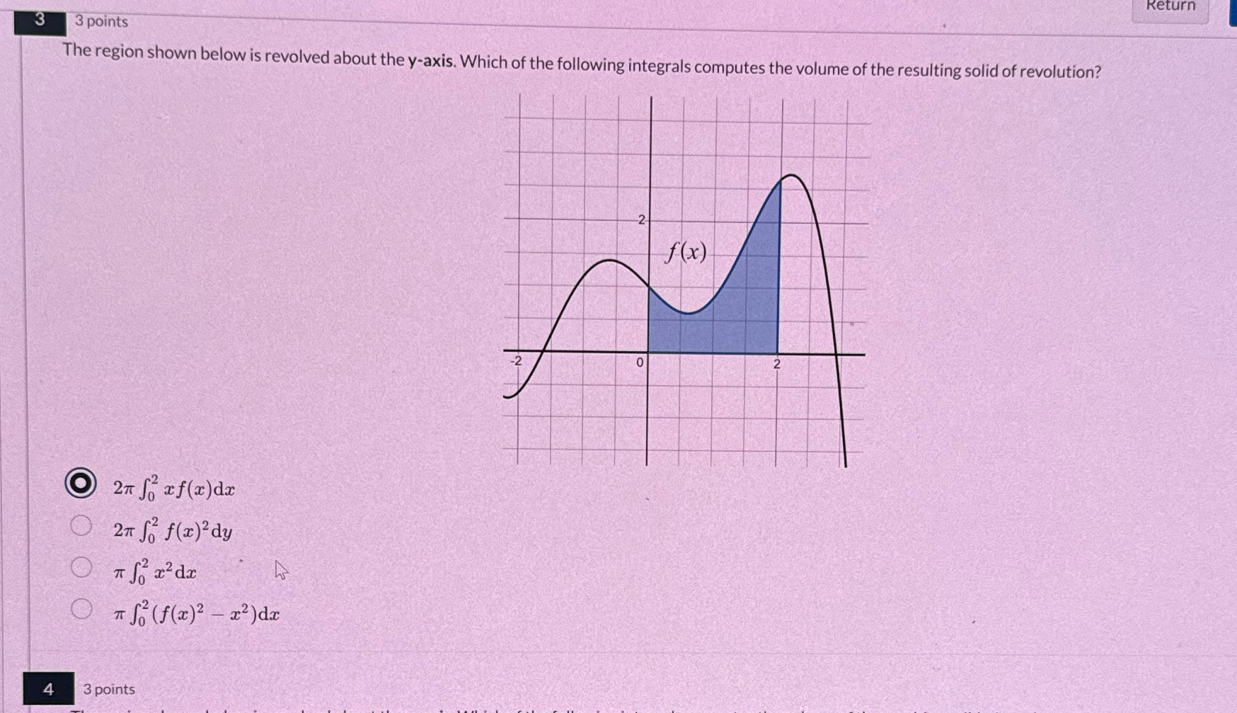 Solved 33 ﻿pointsThe region shown below is revolved about | Chegg.com