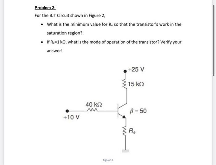 Solved Problem 2: For the BJT Circuit shown in Figure 2, • | Chegg.com