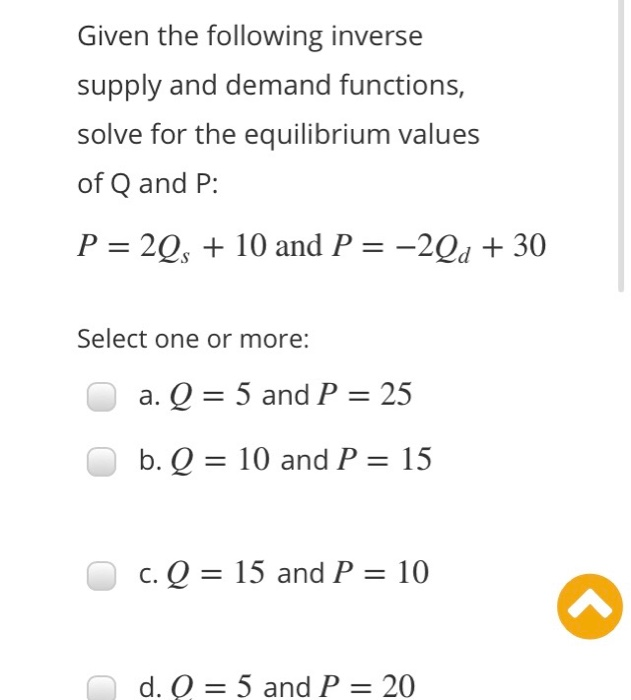Solved Given the following inverse supply and demand | Chegg.com