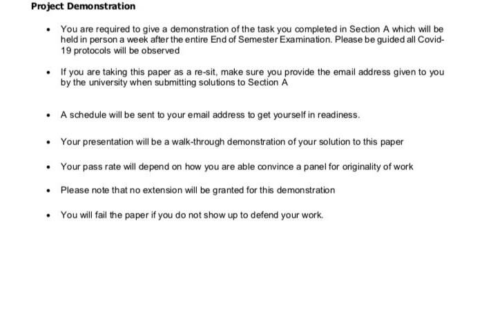 Project Demonstration You are required to give a | Chegg.com