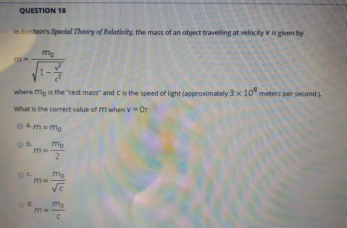 Solved QUESTION 18 In Einstein's Special Theory of | Chegg.com