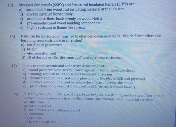 Solved 13) Stressed skin panels (SSP's) and Structural | Chegg.com