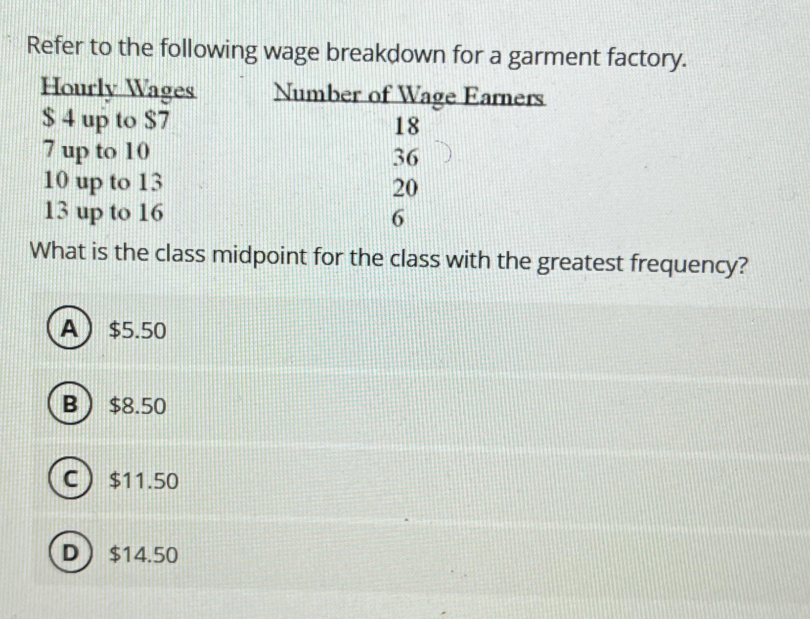 Solved Refer to the following wage breakdown for a garment | Chegg.com