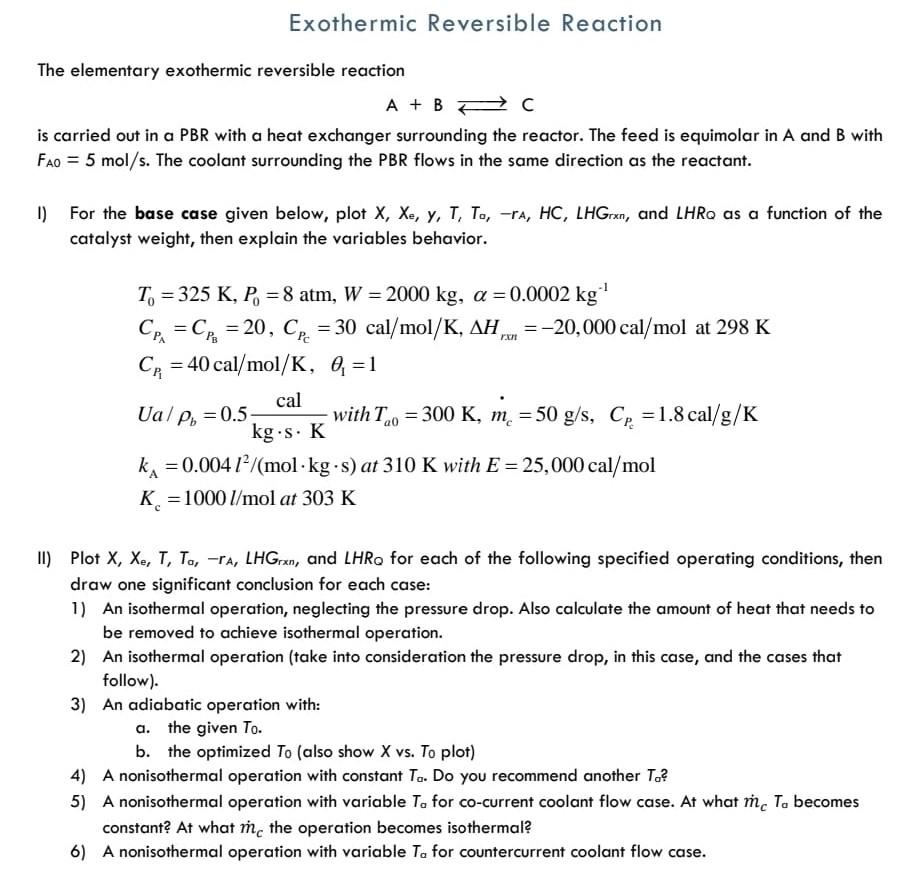 Solved Exothermic Reversible Reaction The elementary | Chegg.com