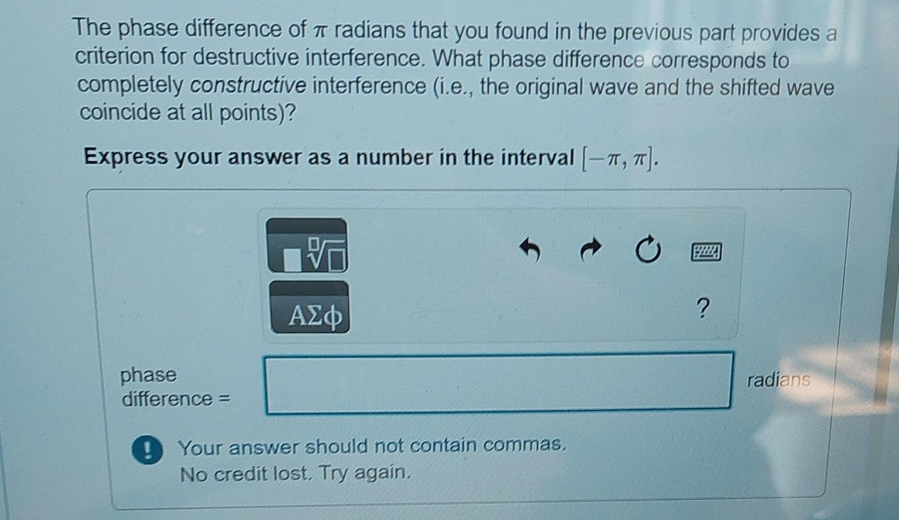 Solved The phase difference of π radians that you found in | Chegg.com