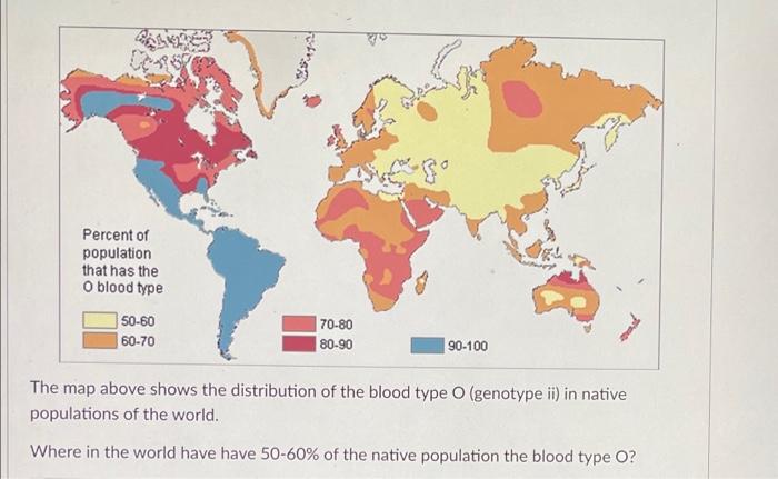 Solved Percent of population that has the O blood type 50-60 | Chegg.com