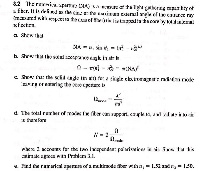Solved 3.2 The numerical aperture (NA) is a measure of the | Chegg.com