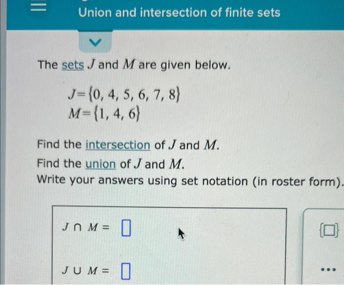 Solved The sets J and M are given below. | Chegg.com