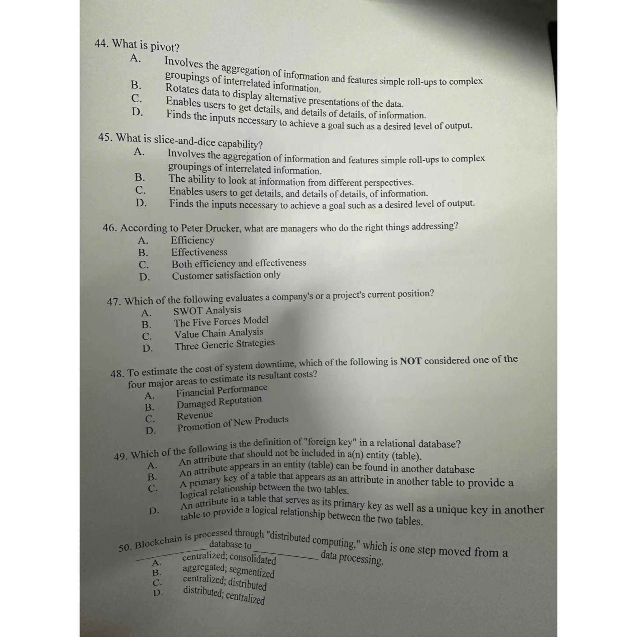 Solved What is pivot?A. ﻿Involves the aggregation of | Chegg.com