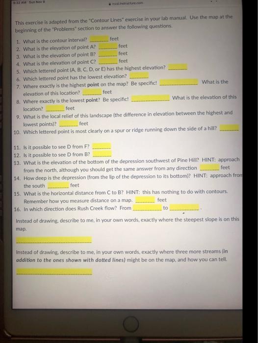 Solved Contour Lines Name Section PROBLEMS . The questions | Chegg.com