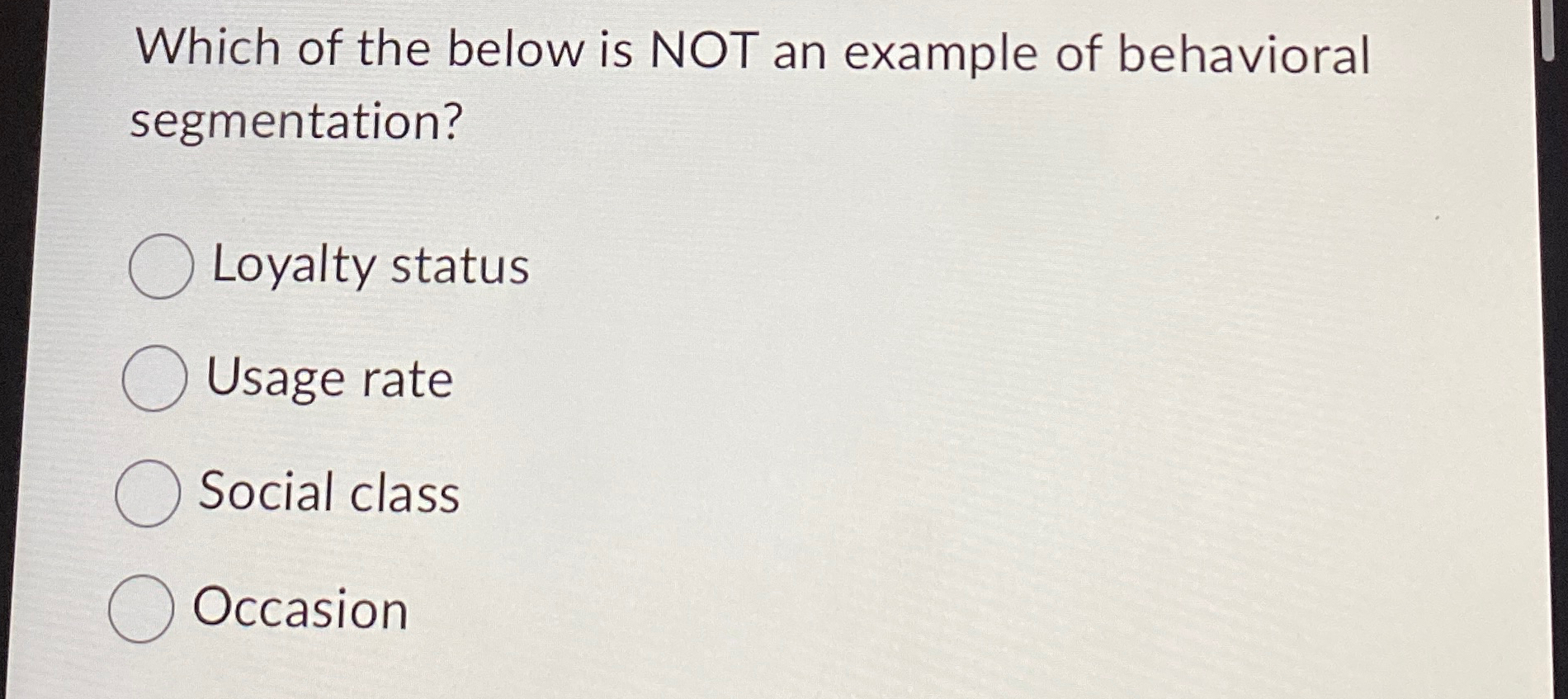 Solved Which of the below is NOT an example of behavioral | Chegg.com