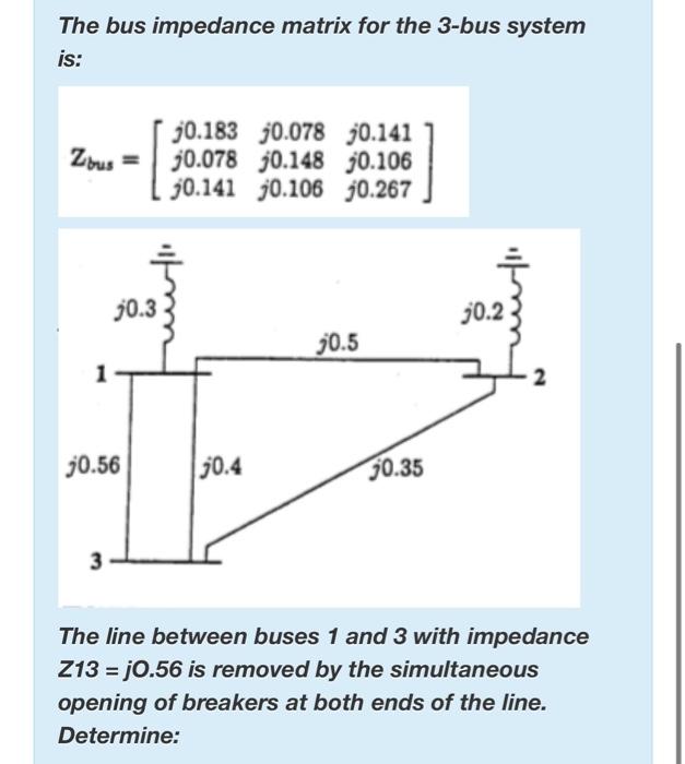 Solved The bus impedance matrix for the 3-bus system is: | Chegg.com