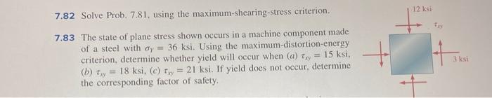 Solved 12 ksi 7.82 Solve Prob. 7.81, using the | Chegg.com