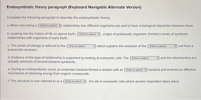 Solved Endosymbiotic theory paragraph (Keyboard Navigable | Chegg.com