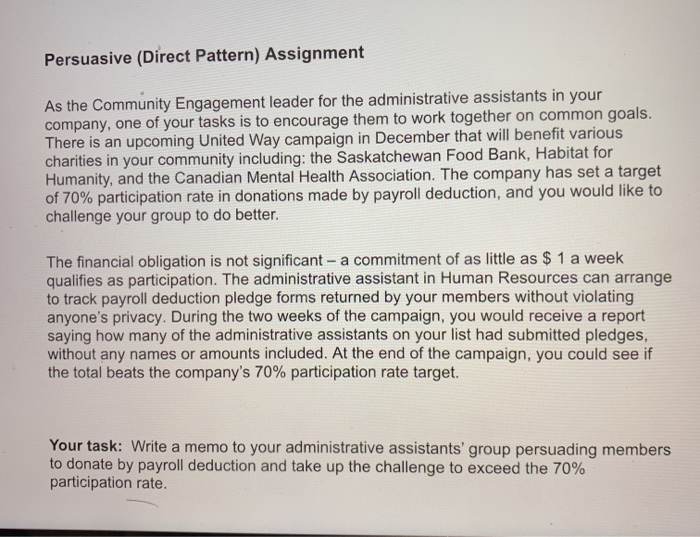 Solved Persuasive (Direct Pattern) Assignment As the | Chegg.com