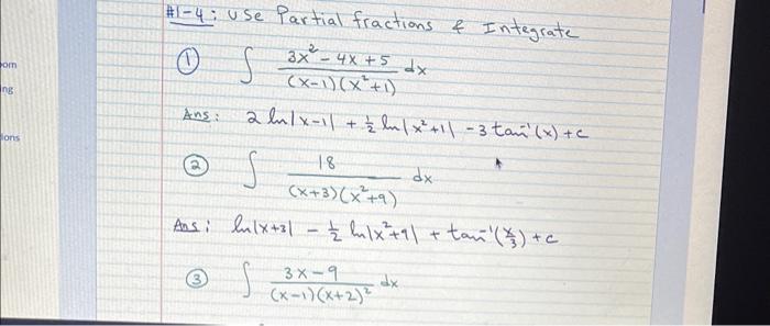 Solved #1-4: Use Partial fractions \& Integrate (1) | Chegg.com