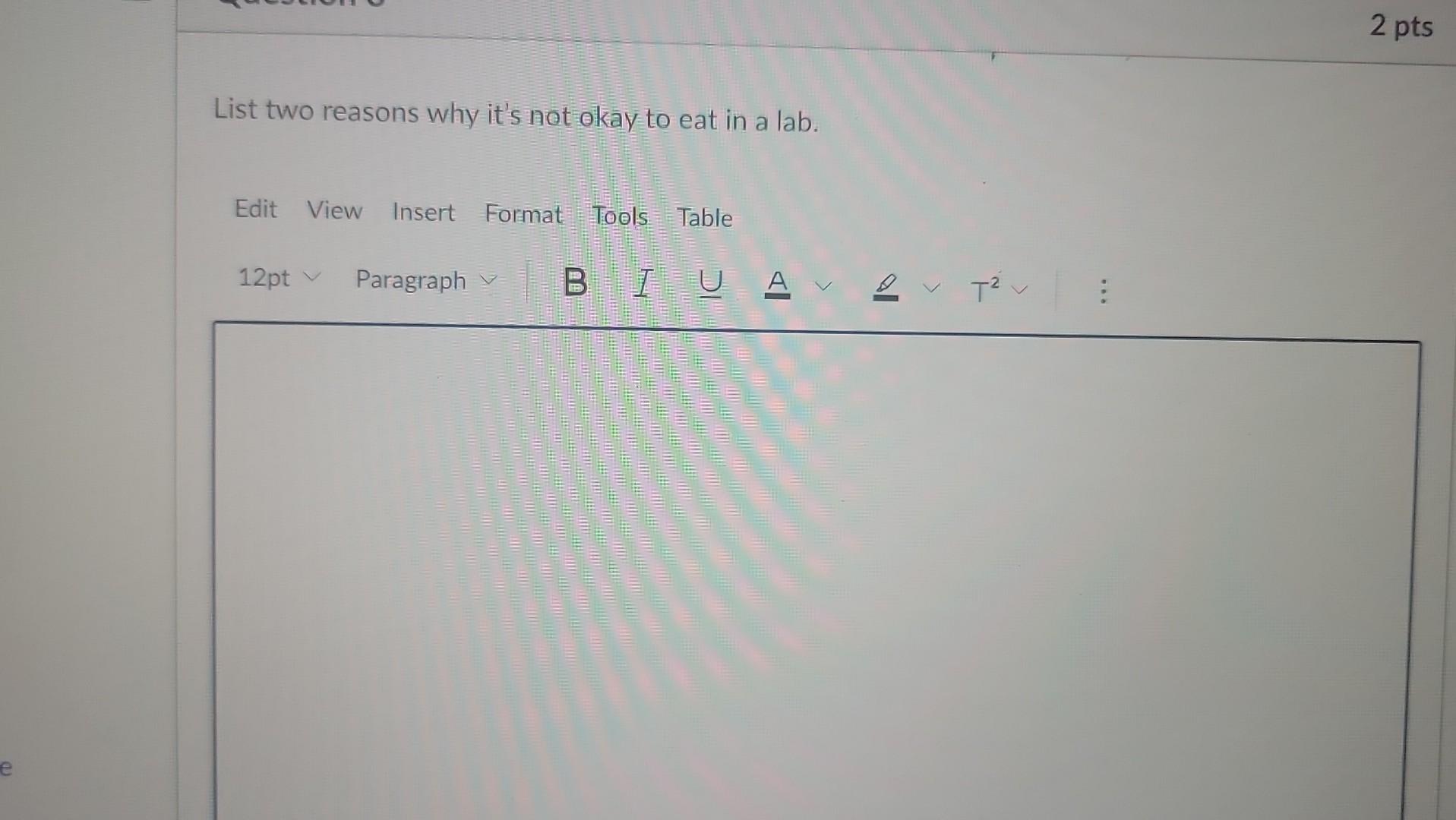 Solved List two reasons why it's not okay to eat in a lab. | Chegg.com