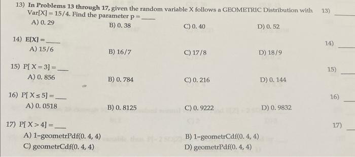 Solved In problems 13-17, given the random variable X | Chegg.com