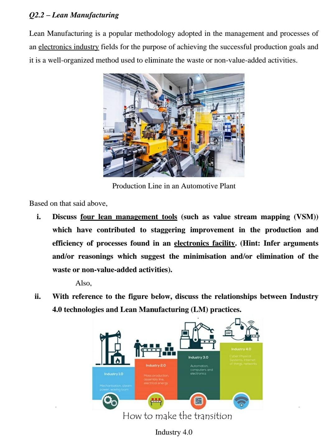 Solved Q2.2 - Lean Manufacturing Lean Manufacturing is a | Chegg.com