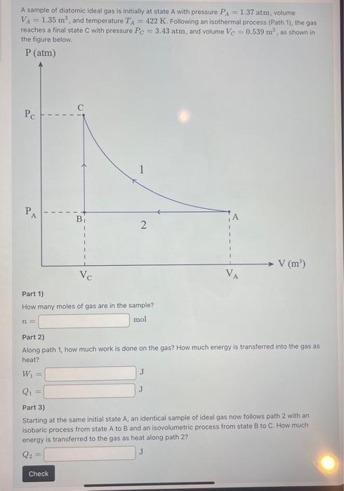 Solved A sample of diatomic ideal gas is initially at state | Chegg.com