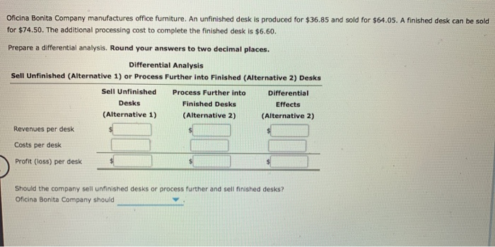 Solved Oficina Bonita Company manufactures office furniture. | Chegg.com