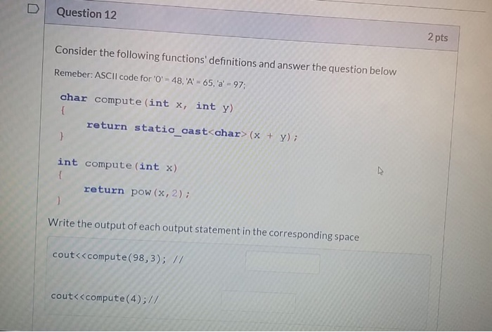 Solved Question 12 2 pts Consider the following functions' | Chegg.com
