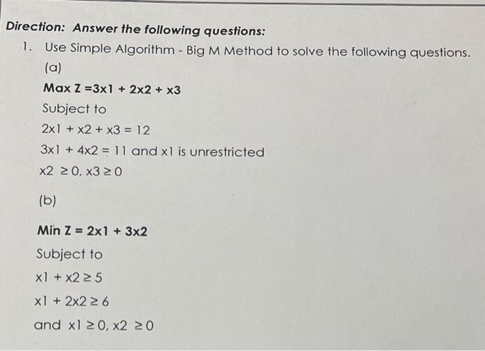 Solved Direction Answer The Following Questions 1 Use