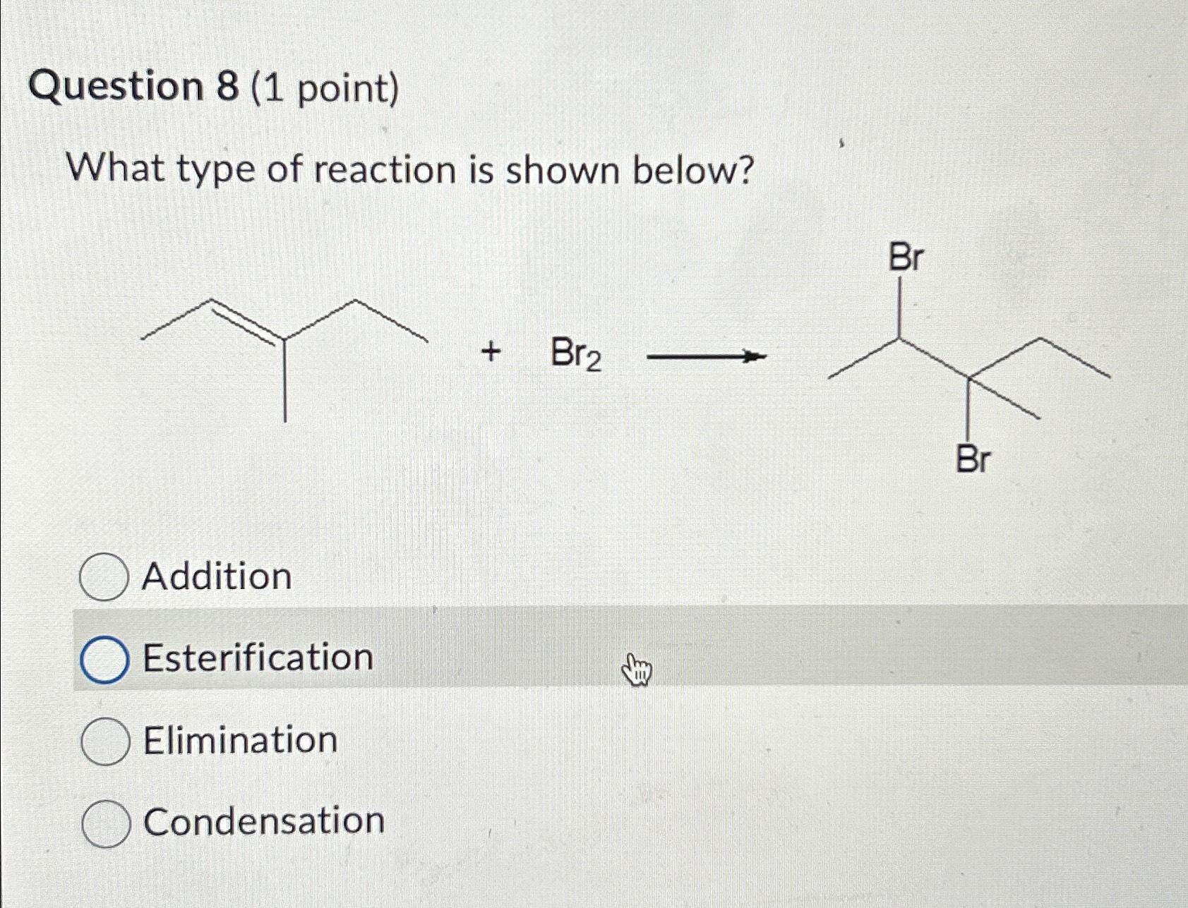 Solved Question 8 (1 ﻿point)What type of reaction is shown | Chegg.com
