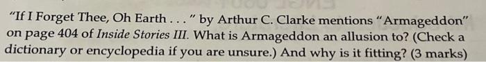 "If I Forget Thee, Oh Earth ..." by Arthur C. Clarke | Chegg.com