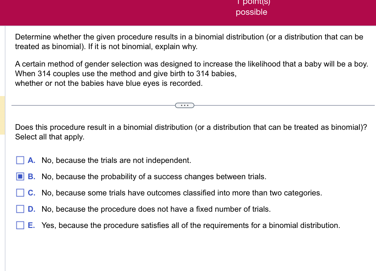 Solved possibleDetermine whether the given procedure results | Chegg.com