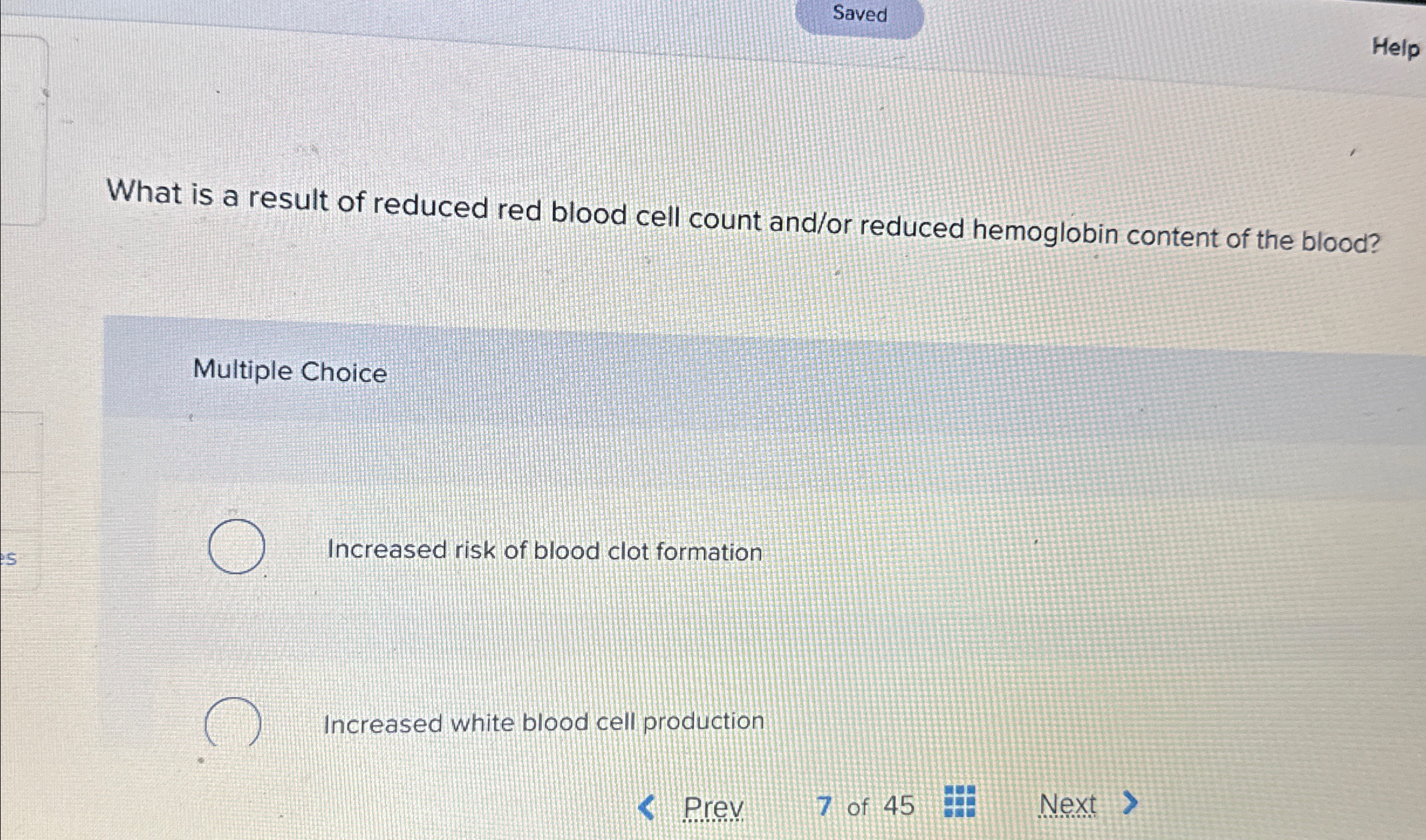 Solved SavedWhat is a result of reduced red blood cell count | Chegg.com