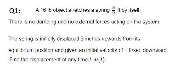 Solved Q1: A 16 lb object stretches a spring , ft by itself. | Chegg.com